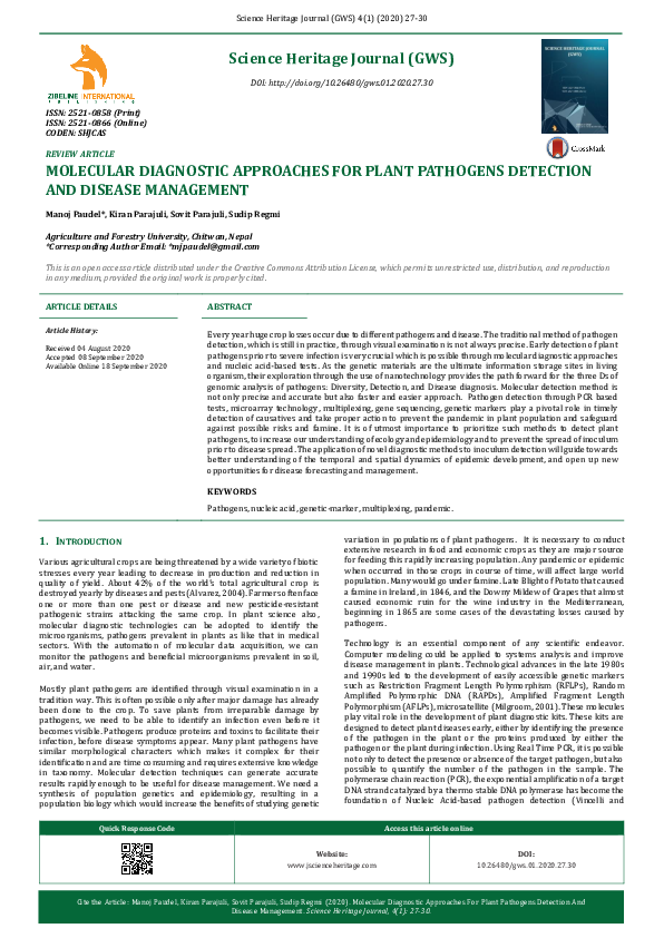 (PDF) Molecular Diagnostic Approaches for Plant Pathogens Detection and ...