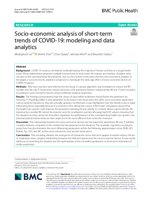 (PDF) Socio-economic analysis of short-term trends of COVID-19 ...