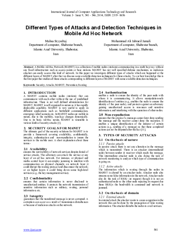 Pdf Different Types Of Attacks And Detection Techniques In Mobile Ad