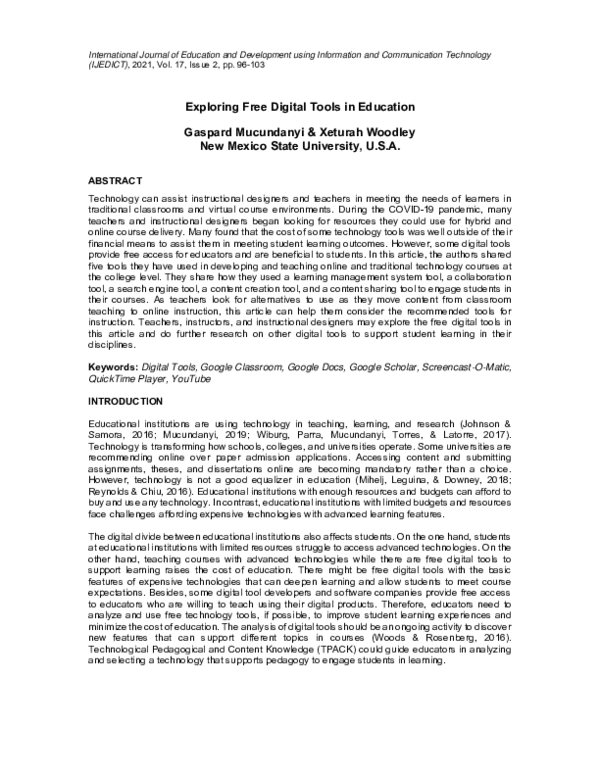 (PDF) Exploring Free Digital Tools in Education