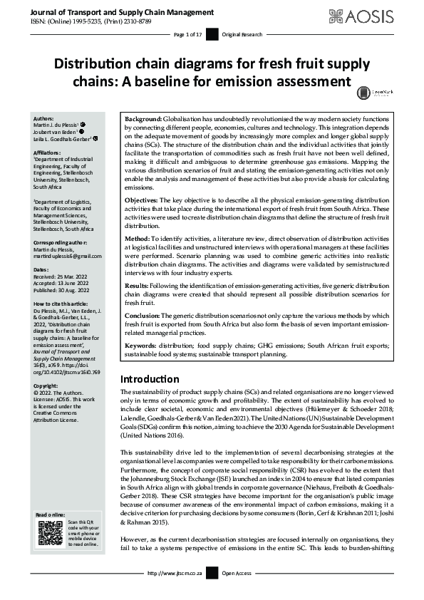 (PDF) Distribution chain diagrams for fresh fruit supply chains: A baseline for emission assessment
