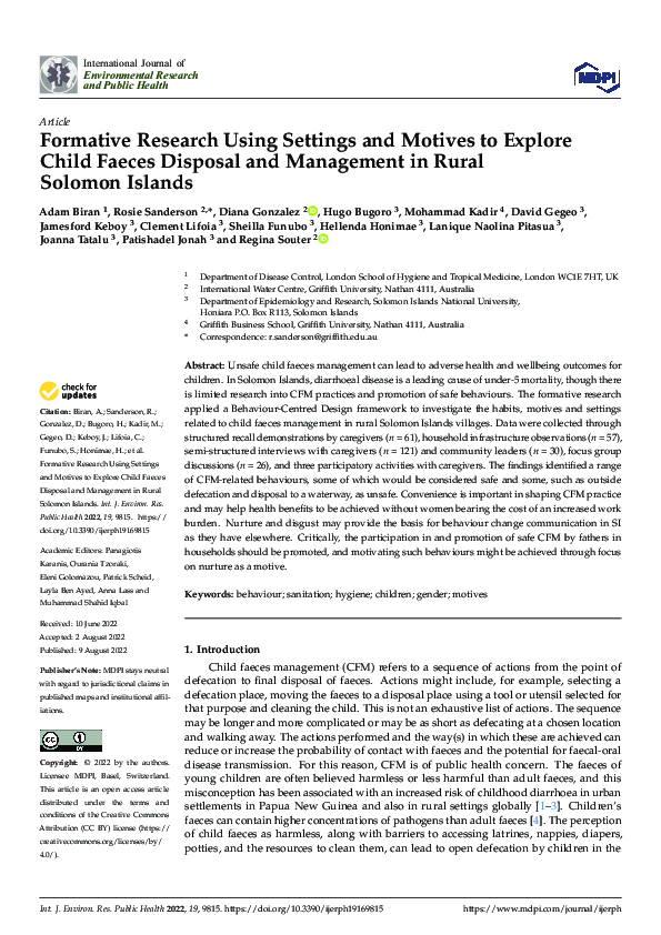 (PDF) Formative Research Using Settings and Motives to Explore Child Faeces Disposal and ...