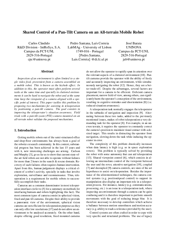 (PDF) Shared control of a pan-tilt camera on an all-terrain mobile robot | Carlos Candido ...