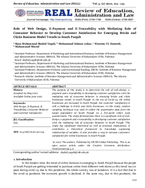 (PDF) Role of Web Design, E-Payment and E-Traceability with Mediating ...