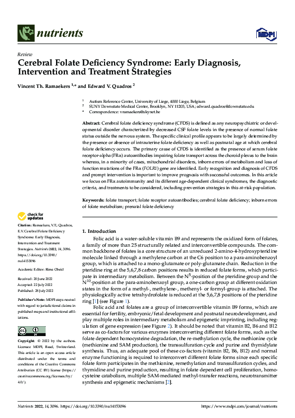 (PDF) Cerebral Folate Deficiency Syndrome: Early Diagnosis ...