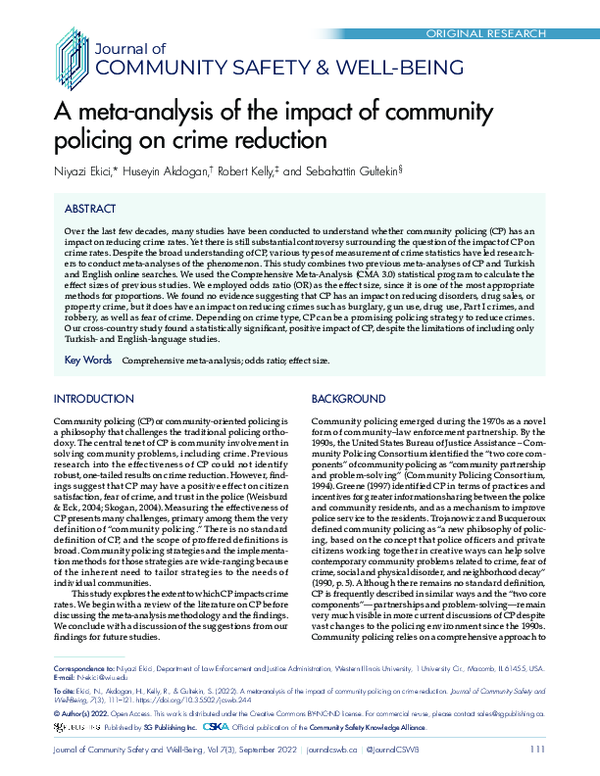 (PDF) A meta-analysis of the impact of community policing on crime ...