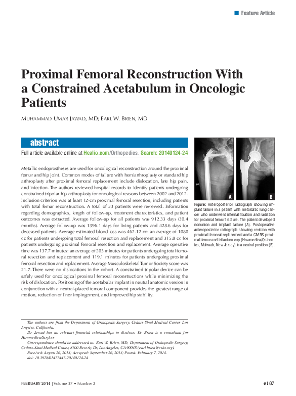 (PDF) Proximal Femoral Reconstruction With a Constrained Acetabulum in ...