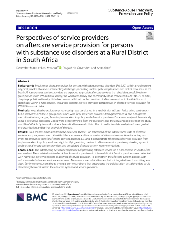 (PDF) Perspectives of Service Providers on Aftercare Service Provision ...