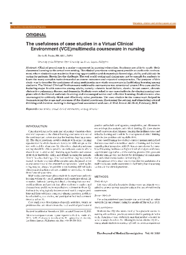 (PDF) Case Studies in Virtual Clinical Environment