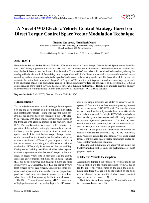 (PDF) A Novel 4WD Electric Vehicle Control Strategy Based on Direct ...