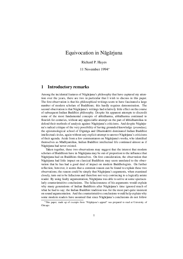 (PDF) Equivocation in N̄aḡarjuna