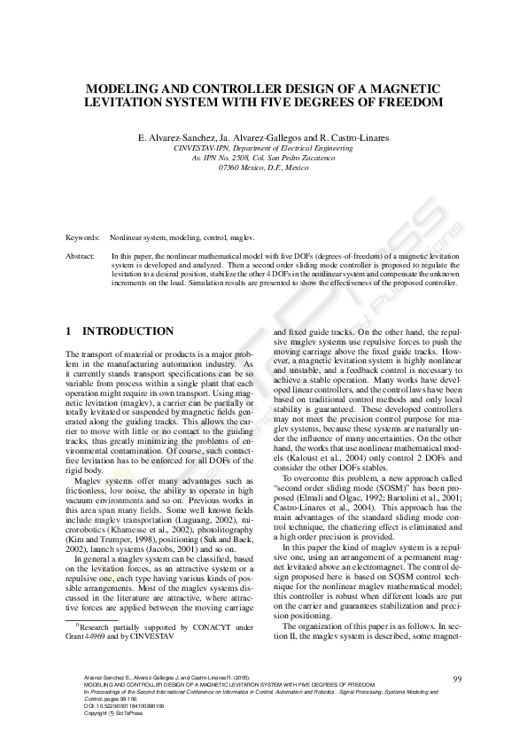 (PDF) Modeling and Controller Design of a Magnetic Levitation System