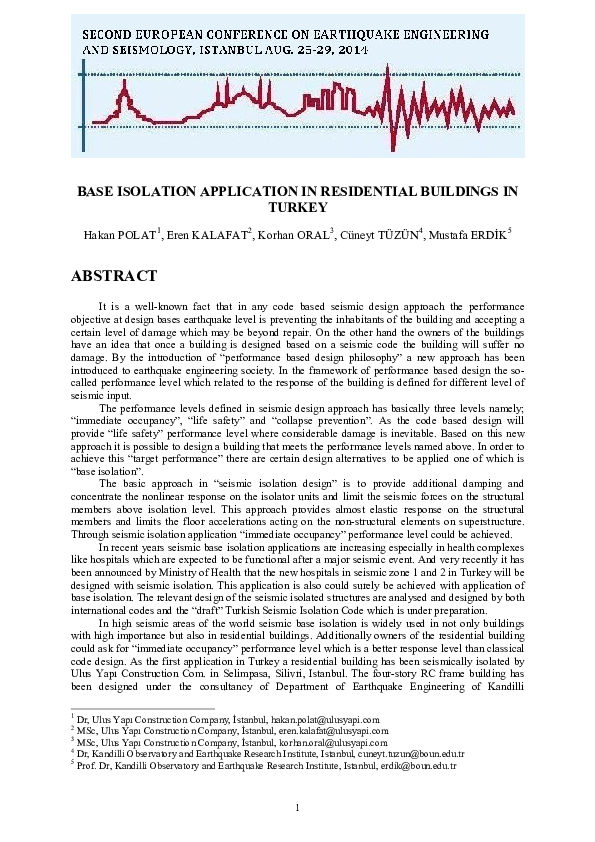 (PDF) Base Isolation Application in Residential Buildings in Turkey