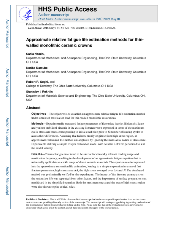 (PDF) Approximate relative fatigue life estimation methods for thin ...
