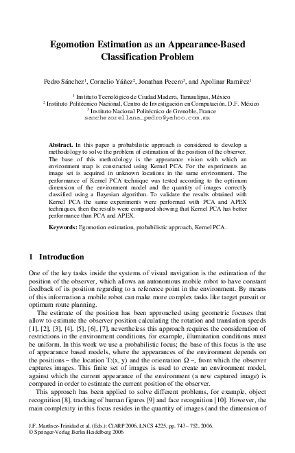 (PDF) Egomotion Estimation as an Appearance-Based Classification Problem