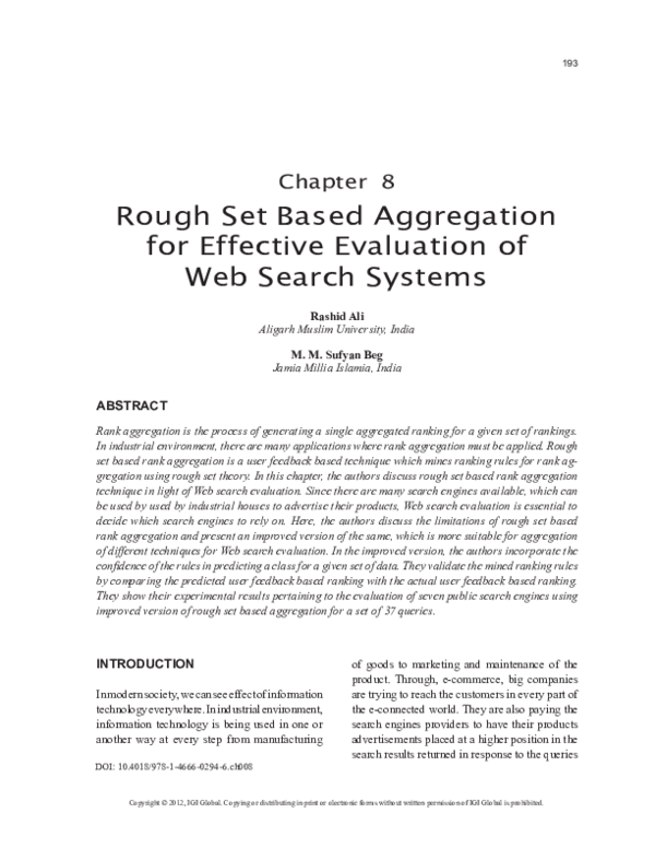 (PDF) Rough Set Based Aggregation for Effective Evaluation of Web Search Systems