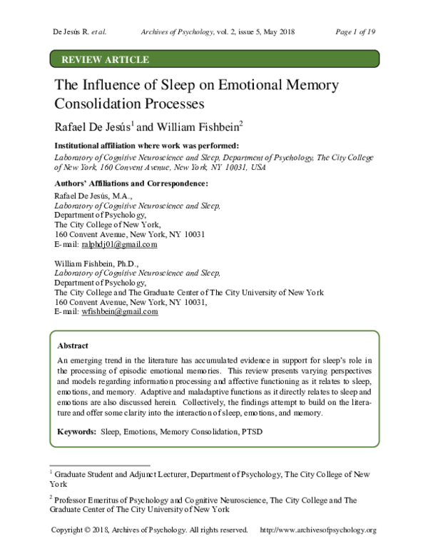 (PDF) The Influence of Sleep on Emotional Memory Consolidation Processes