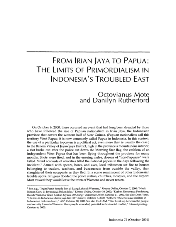 (PDF) From Irian Java to Papua: The Limits of Primordialism in ...
