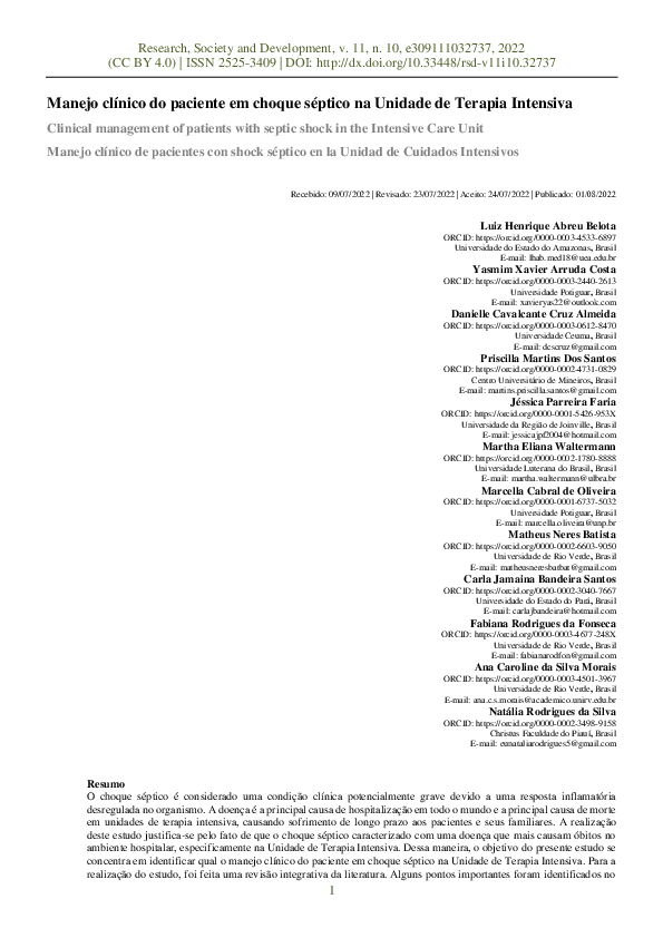 (PDF) Manejo clínico do paciente em choque séptico na Unidade de ...