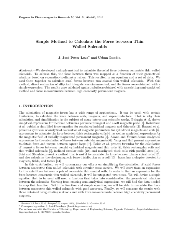 (PDF) Simple Method to Calculate the Force Between Thin Walled Solenoids