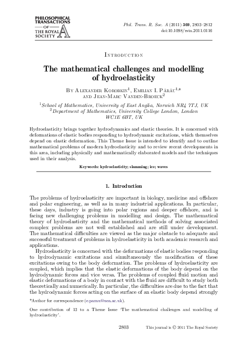 (PDF) The mathematical challenges and modelling of hydroelasticity