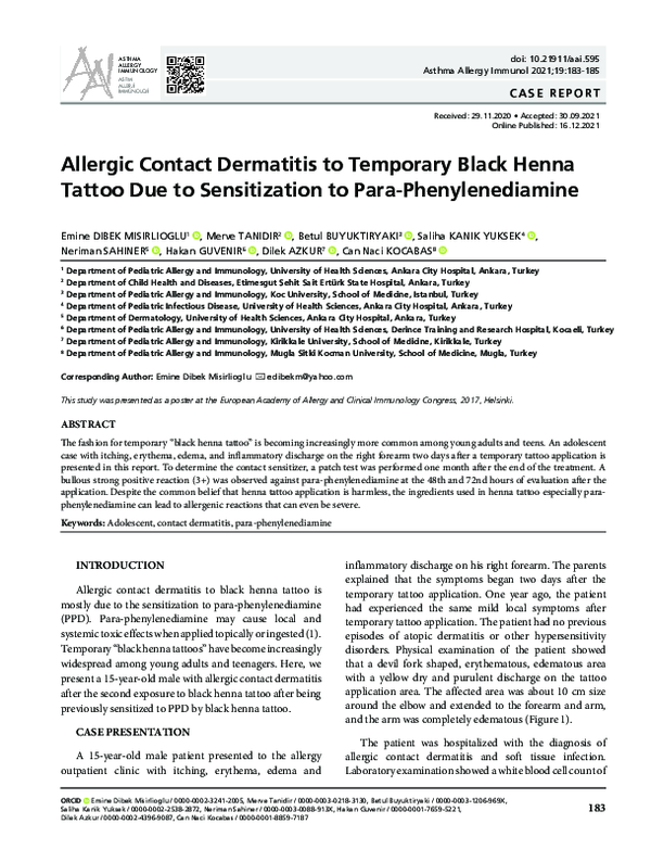 (PDF) Allergic Contact Dermatitis to Temporary Black Henna Tattoo Due ...