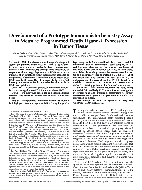 (PDF) Development of a Prototype Immunohistochemistry Assay to Measure ...