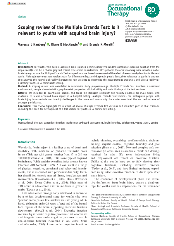 (PDF) Scoping review of the Multiple Errands Test: Is it relevant to ...