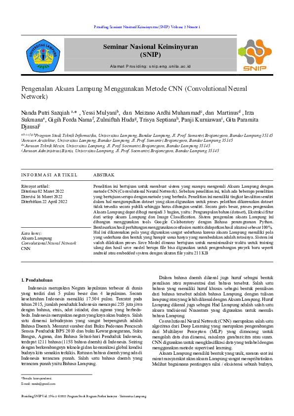 (PDF) Pengenalan Aksara Lampung Menggunakan Metode CNN (Convolutional ...