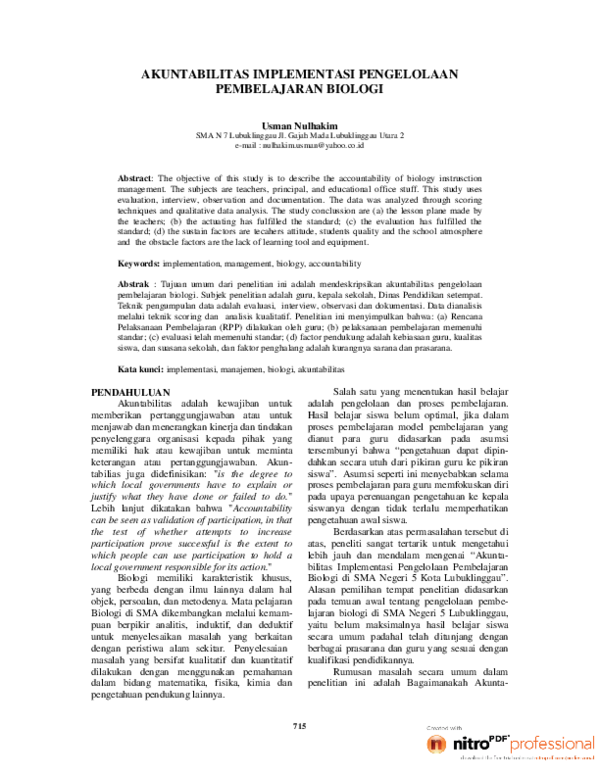 (PDF) Akuntabilitas Implementasi Pengelolaan Pembelajaran Biologi