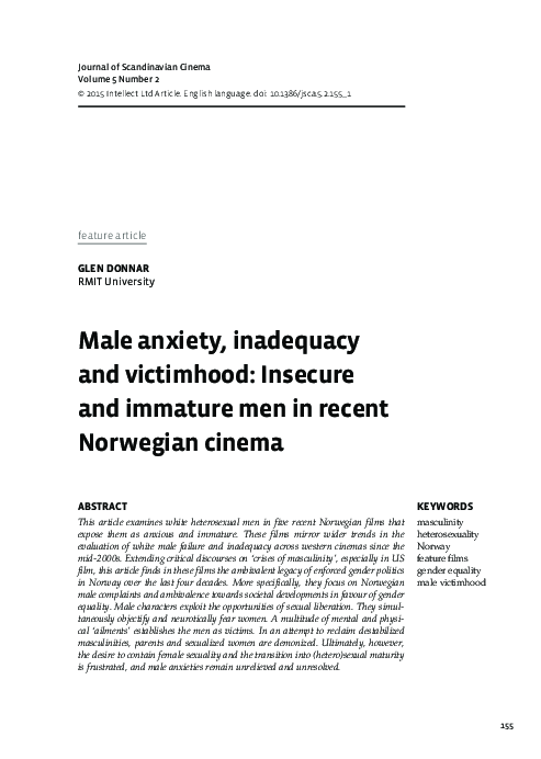 (PDF) Insecure Masculinity: Male Anxiety in Recent Norwegian Cinema