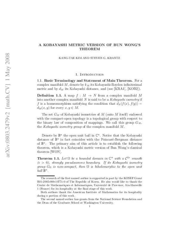 (PDF) A Kobayashi metric version of Bun Wong's theorem
