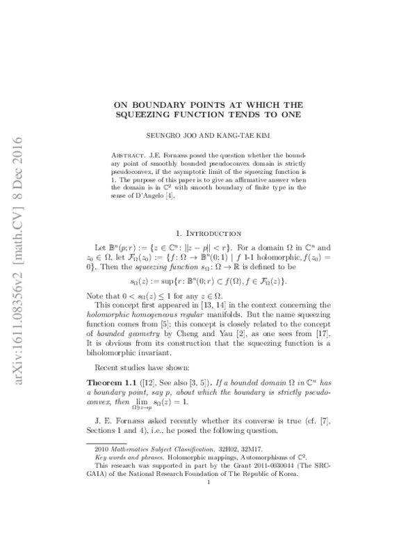 (PDF) On Boundary Points at Which the Squeezing Function Tends to One