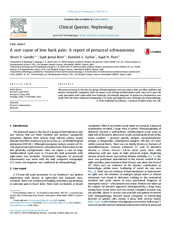 (PDF) A rare cause of low back pain: A report of presacral schwannoma