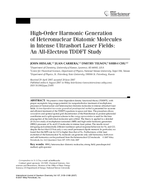 (PDF) High-order harmonic generation of heteronuclear diatomic ...