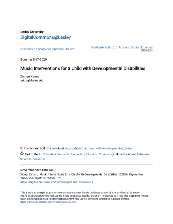 (PDF) Music Interventions for a Child with Developmental Disabilities