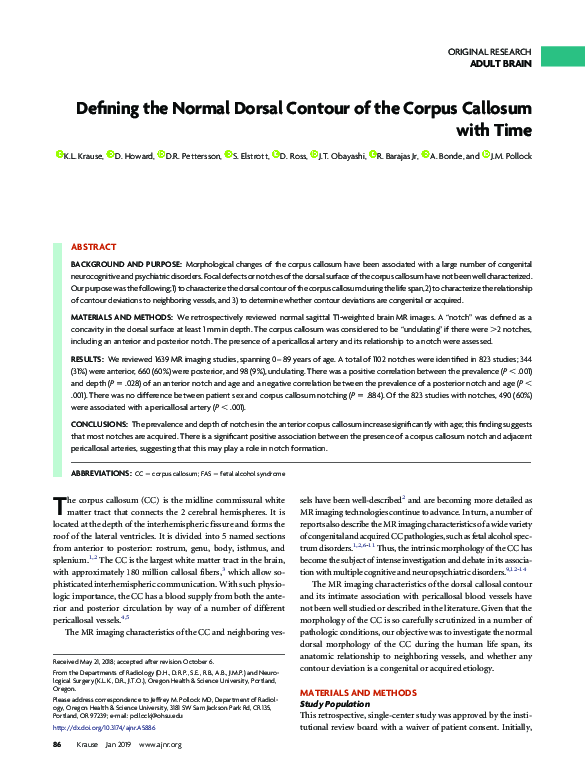 (PDF) Defining the Normal Dorsal Contour of the Corpus Callosum with Time