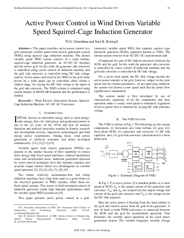 (PDF) Active Power Control in Wind Driven Variable Speed Squirrel-Cage Induction Generator