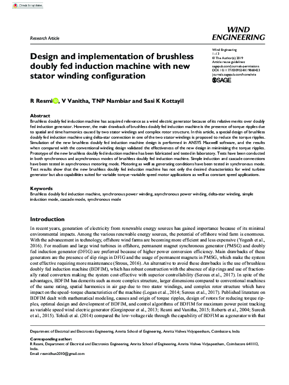 Pdf Design And Implementation Of Brushless Doubly Fed Induction Machine With New Stator