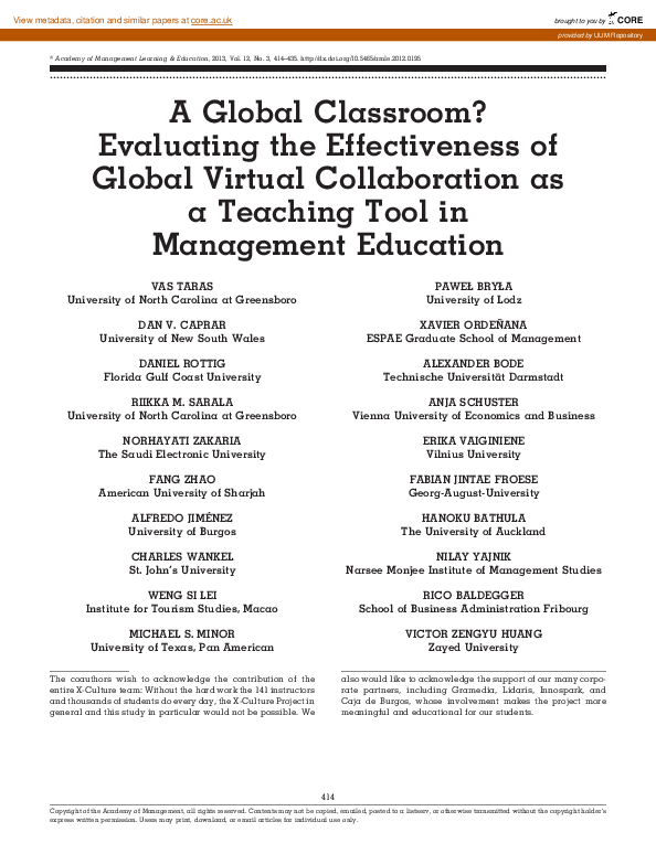(PDF) A Global Classroom? Evaluating the Effectiveness of Global Virtual Collaboration as a ...