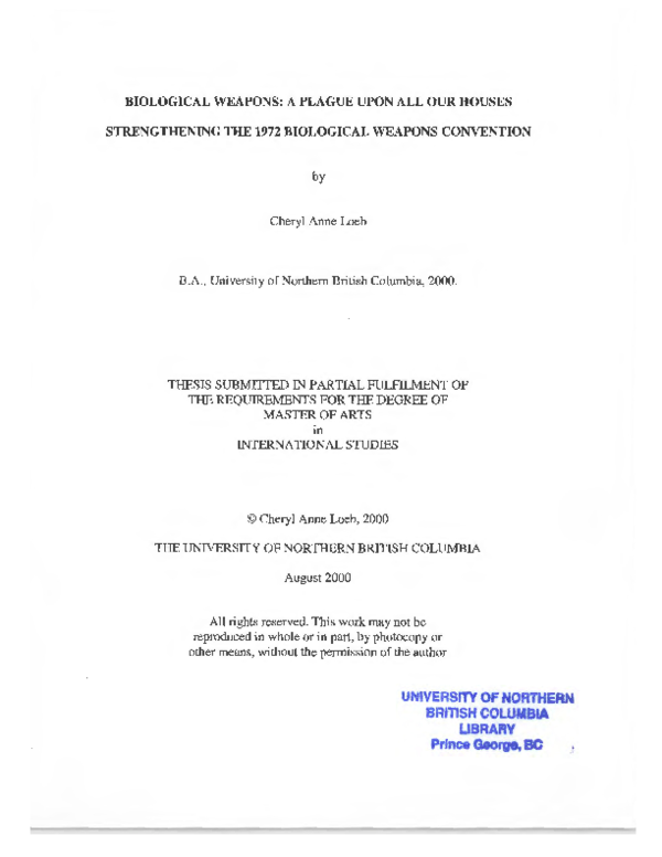 (PDF) Biological weapons: a plague upon all our houses - strengthening ...