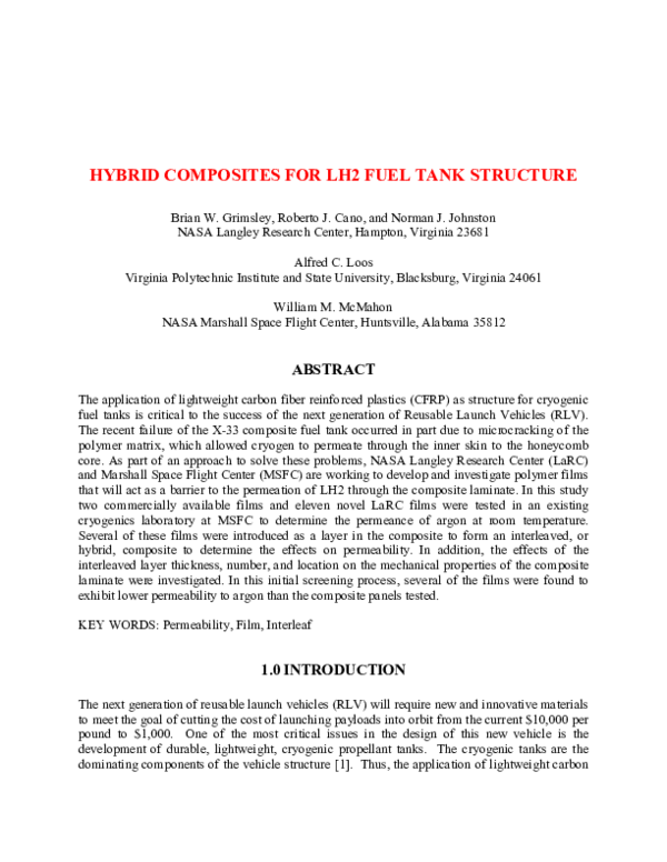 (PDF) Hybrid composites for LH2 fuel tank structure
