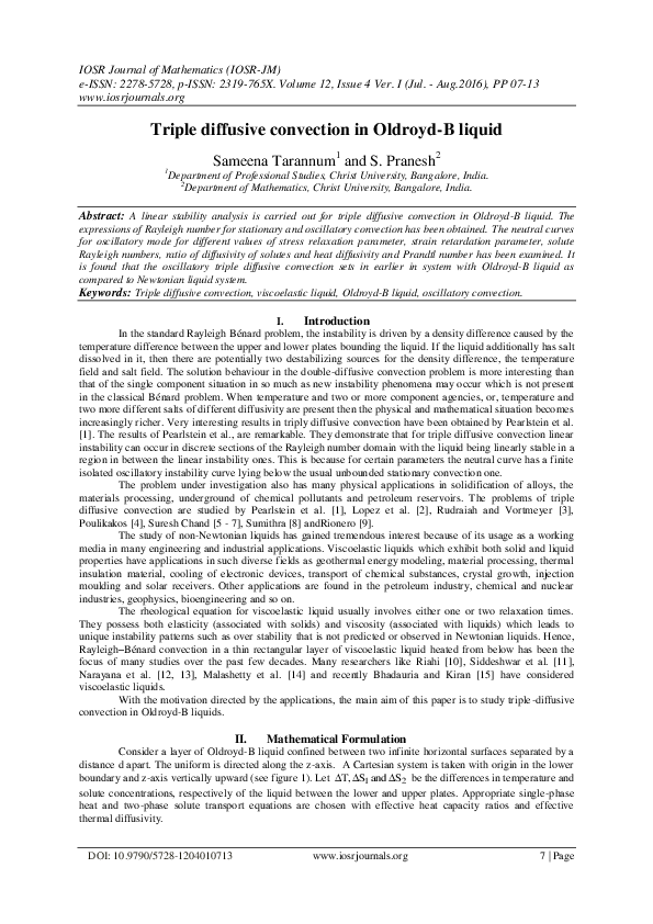 (PDF) Triple diffusive convection in Oldroyd-B liquid | S Pranesh - Academia.edu