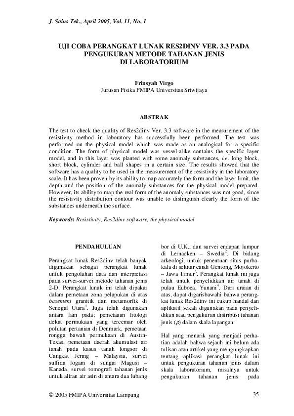 (PDF) Uji Coba Perangkat Lunak RES2DINV Ver. 3.3 Pada Pengukuran Metode Tahanan Jenis DI ...