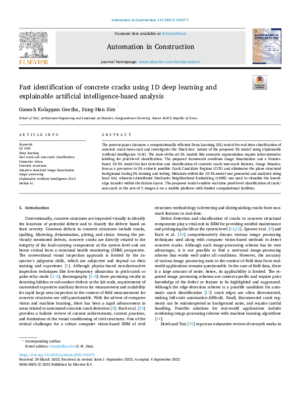 Pdf Fast Identification Of Concrete Cracks Using 1d Deep Learning And Explainable Artificial