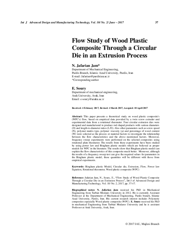 (PDF) Flow Study of Wood Plastic Composite Through a Circular Die in an ...