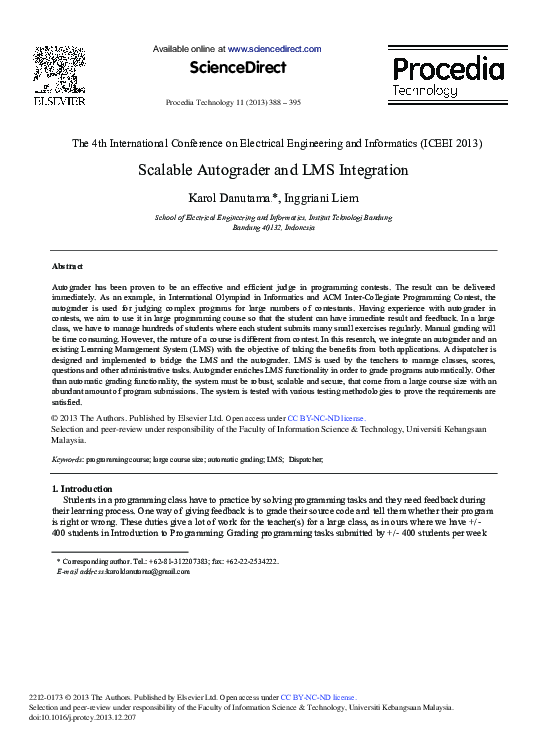 (PDF) Scalable Autograder and LMS Integration