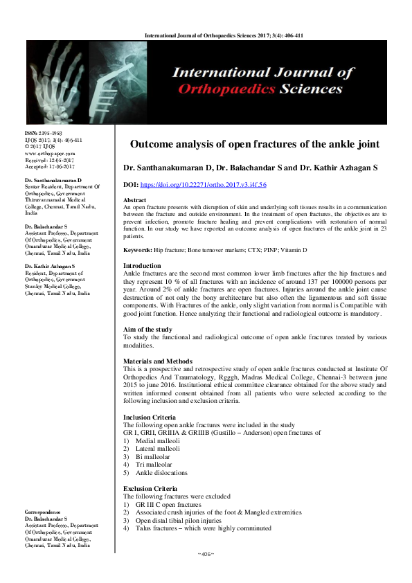 (PDF) Outcome analysis of open fractures of the ankle joint