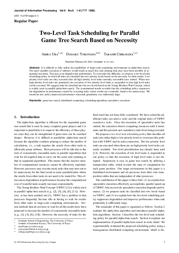 (PDF) Two-level Task Scheduling for Parallel Game Tree Search Based on Necessity