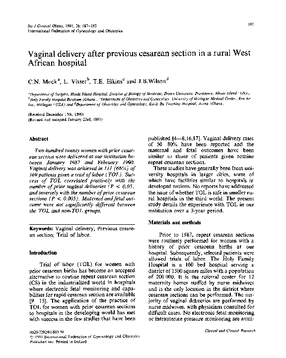 (PDF) Vaginal delivery after previous cesarean section in a rural West African hospital